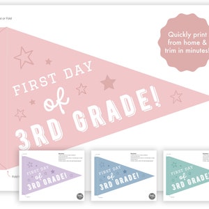First Day 3rd Grade Flag Printable, Back to School Pennant, 1st Day of ...