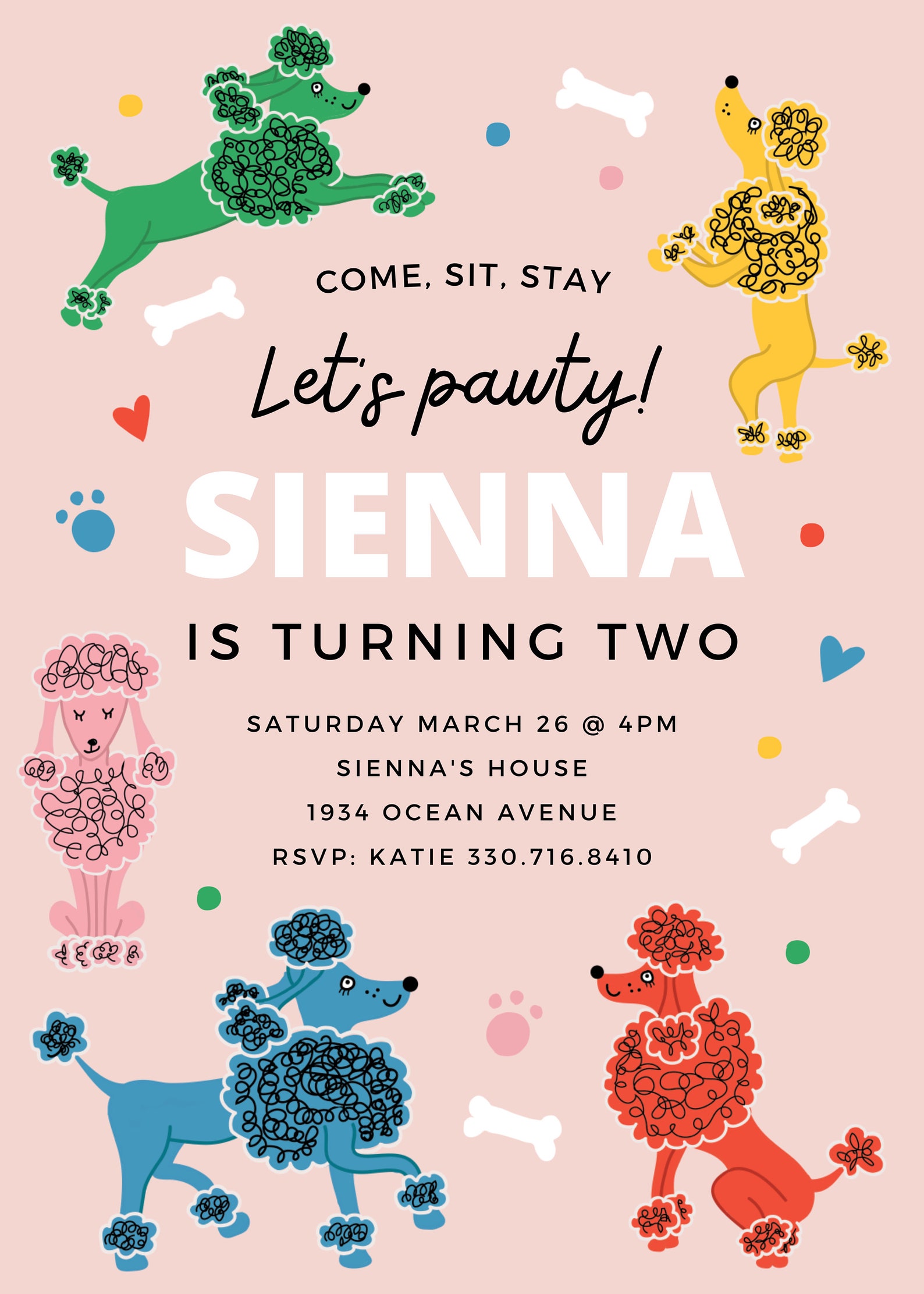 Puppy Party Invitation Poodle Party 2nd Birthday Invitation - Etsy