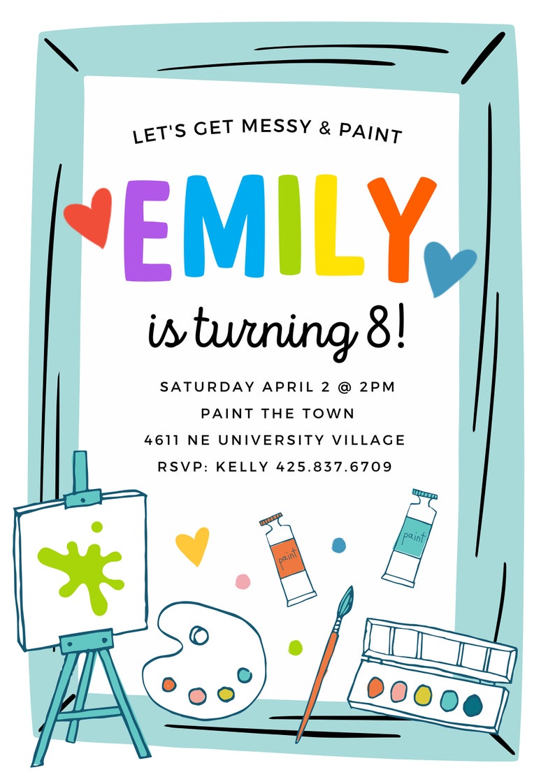 Art Birthday Invitation Kids Art Party Invitation Paint | Etsy