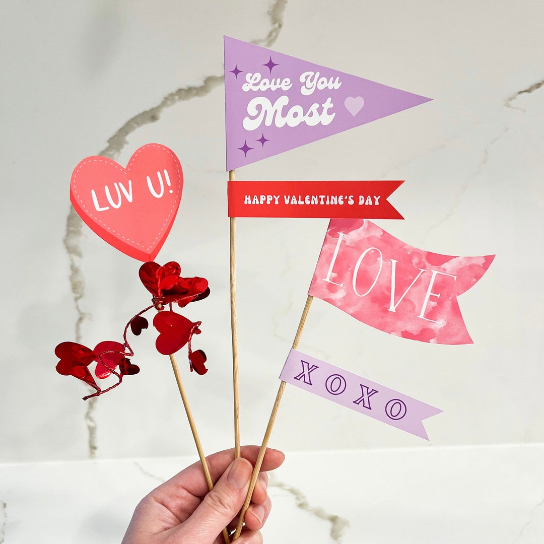 Valentine Printable Flag, Class Valentines, Valentine Props, Valentine ...