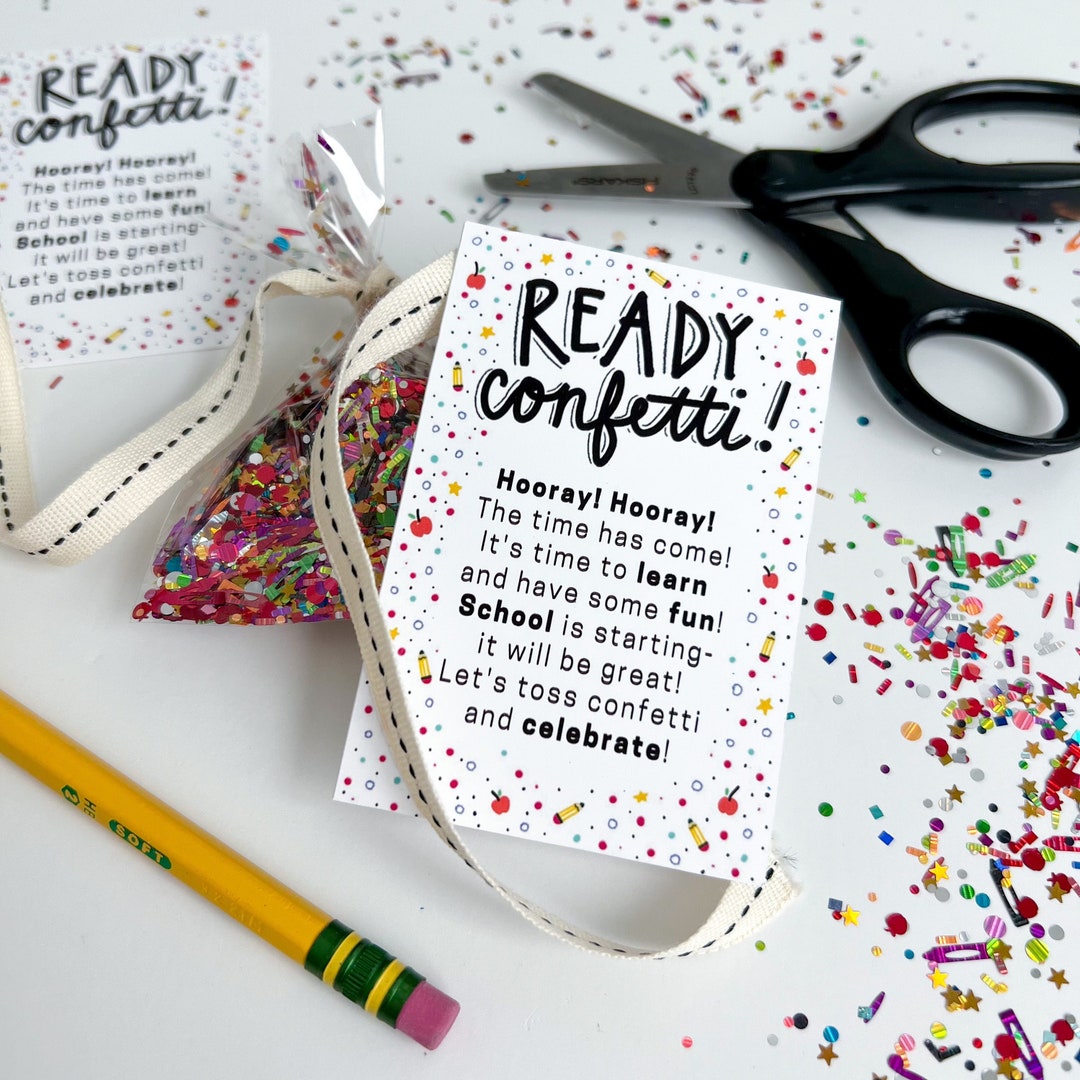 Ready Confetti, Back to School Tags, First Day of School Kindergarten ...