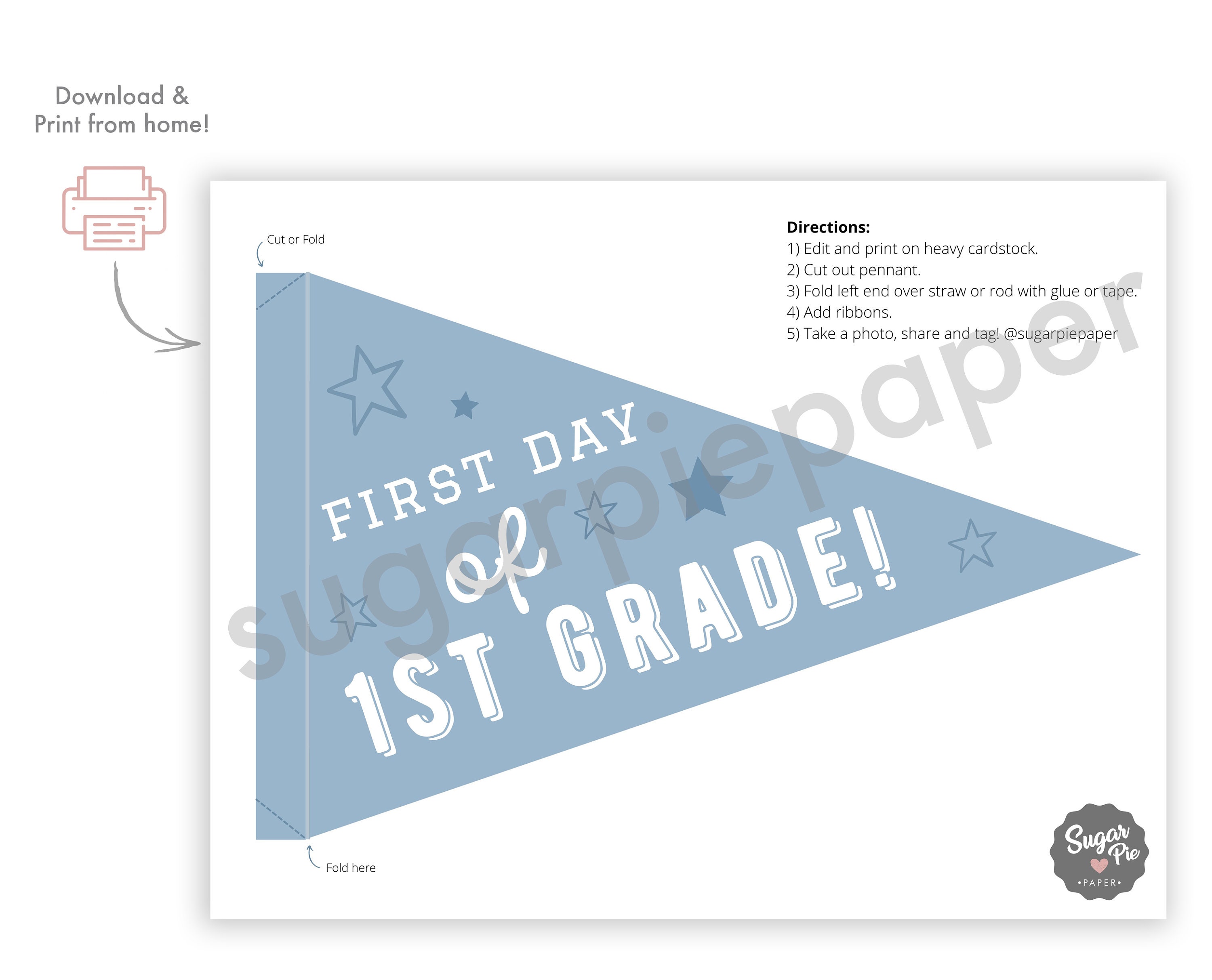 Back to School Printable Sign, Pennant Flag Mockup, First Day of 1st ...