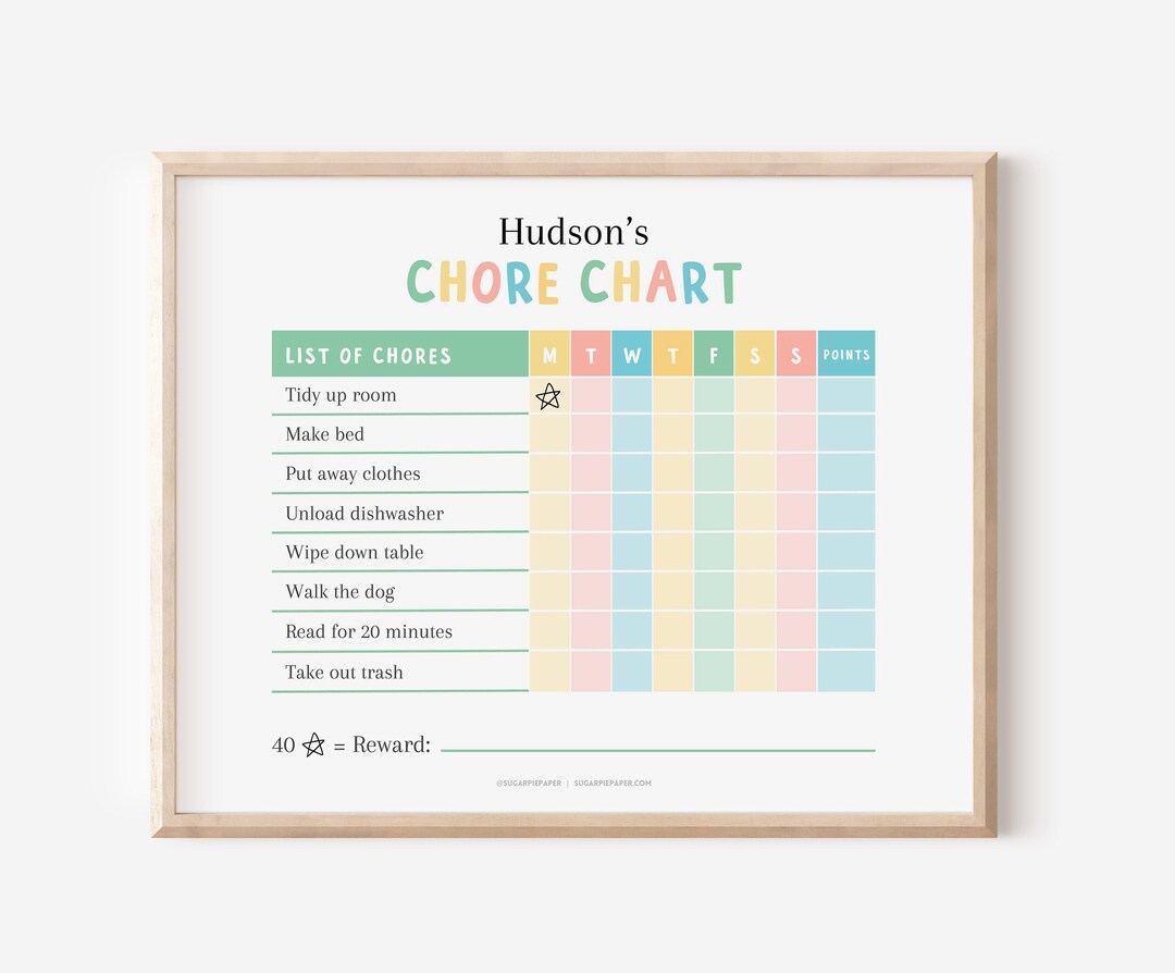 Summer Chore Chart for Kids, Responsibility Chart, Printable Checklist ...