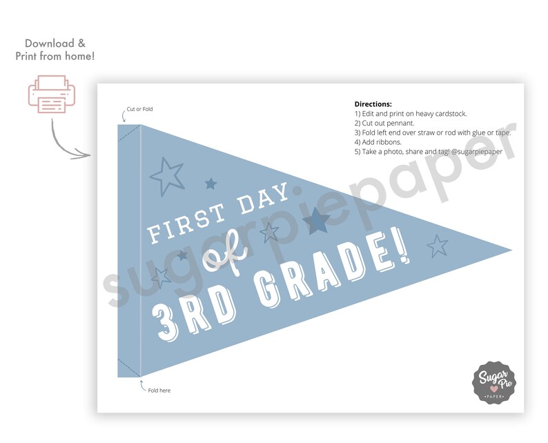 First Day 3rd Grade Flag Printable, Back to School Pennant, 1st Day of ...