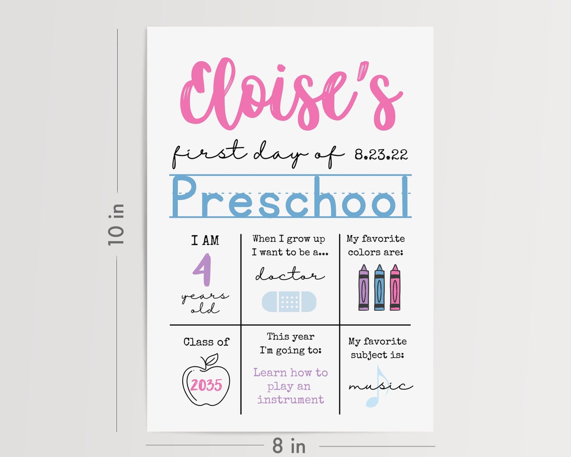 First Day of Preschool Sign Printablefirst Day of School - Etsy