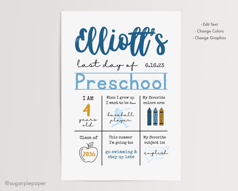Last Day of School Sign Printable, Preschool Graduation, Last Day of ...
