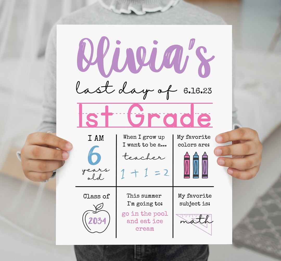 Last Day of School Sign, Last Day of 1st Grade, Photoshoot Props ...