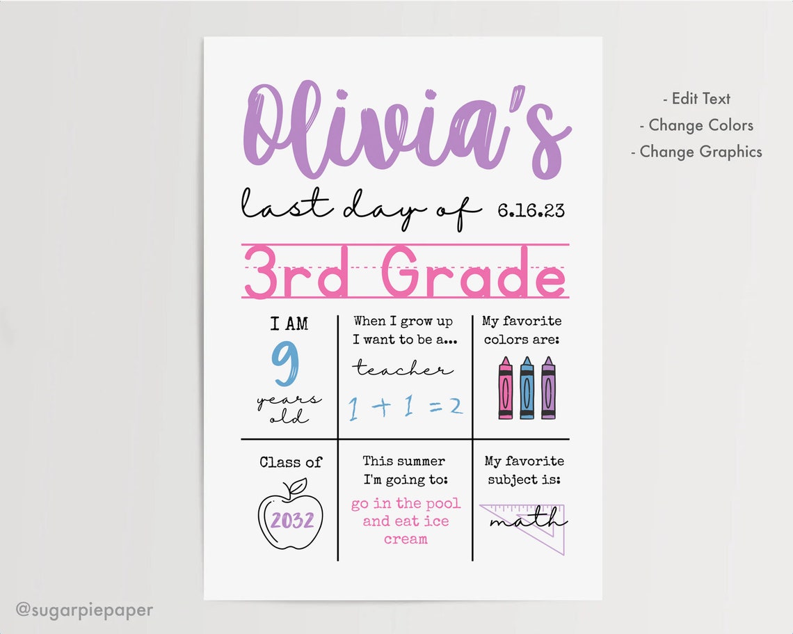Last Day of School Sign Printable, Milestone Poster Template, End of ...