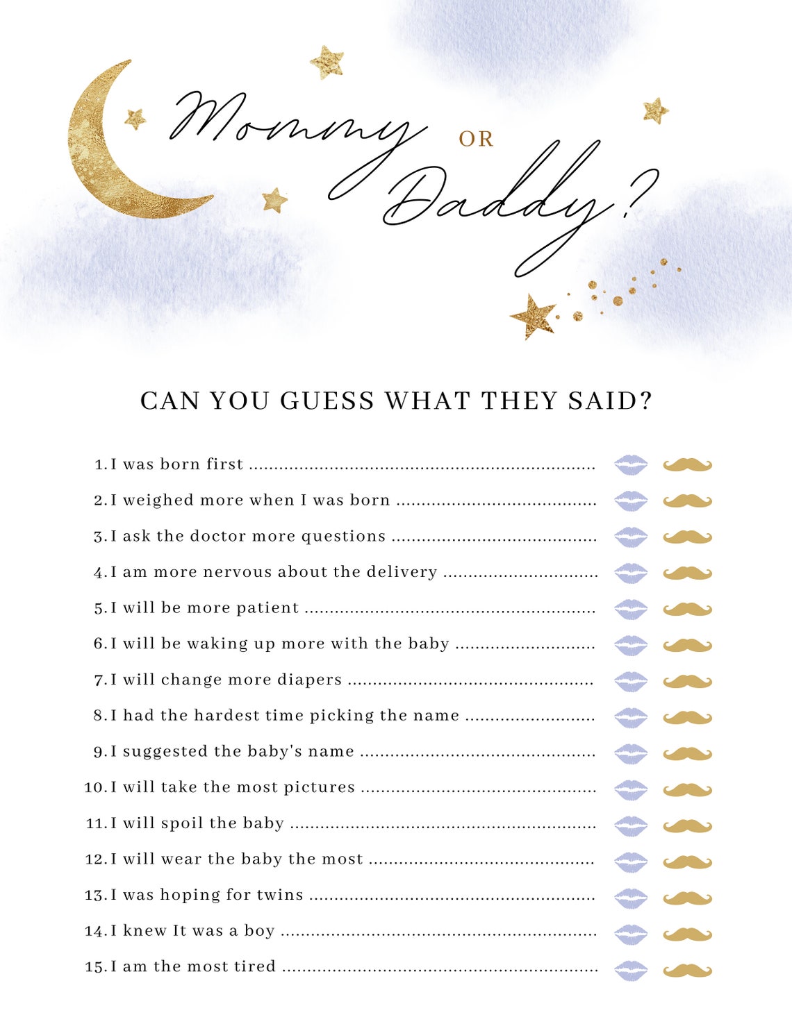 Baby Shower Questionnaireover the Moon Baby Shower Gamesbaby - Etsy