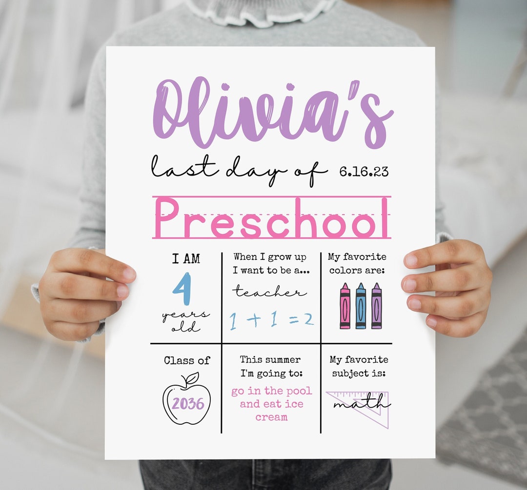 Last Day of Preschool, Milestone Poster Template, End of School Year ...