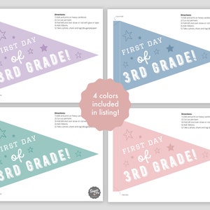 First Day 3rd Grade Flag Printable, Back to School Pennant, 1st Day of ...