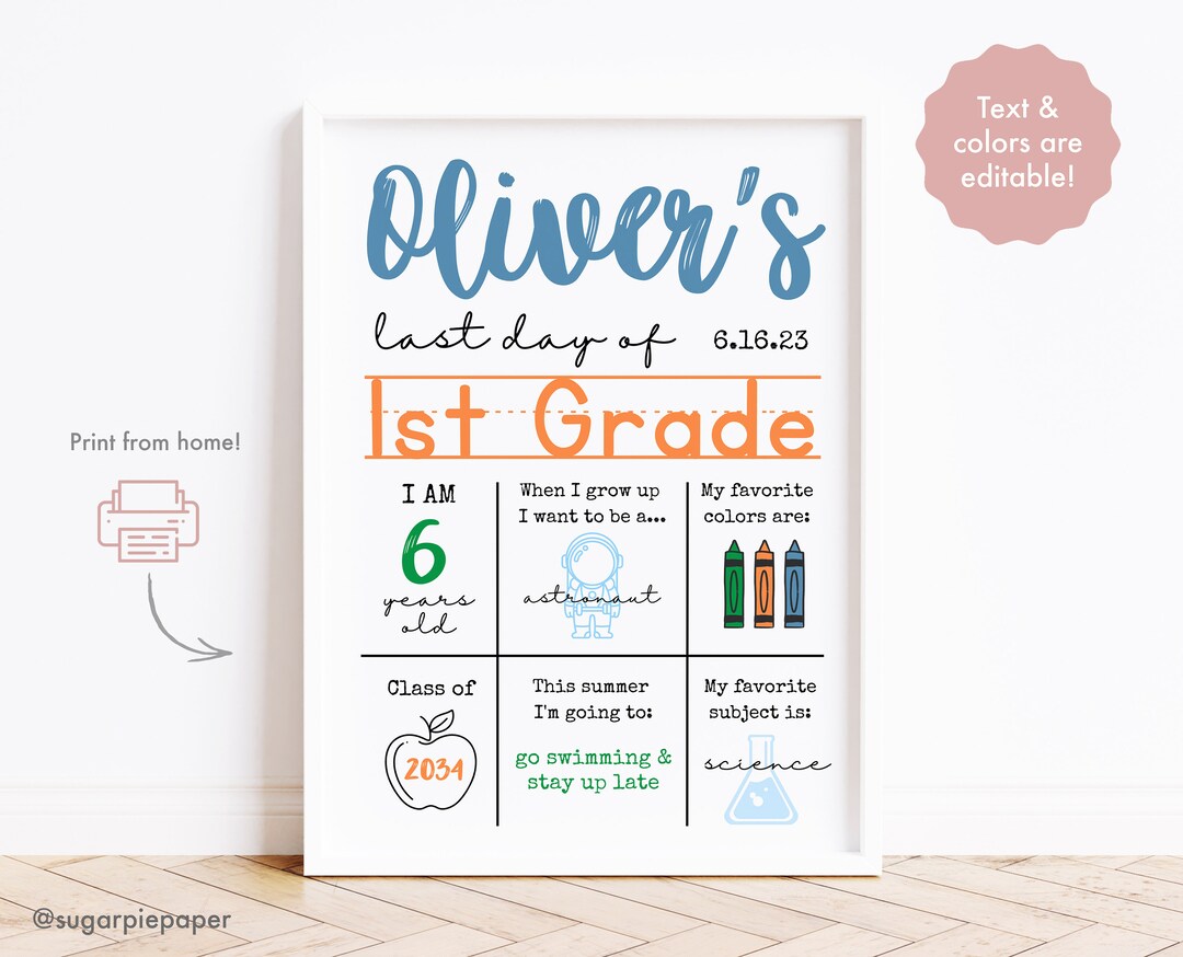 1st Grade Graduation, Last Day of School Sign, First Grade Sign, Last ...