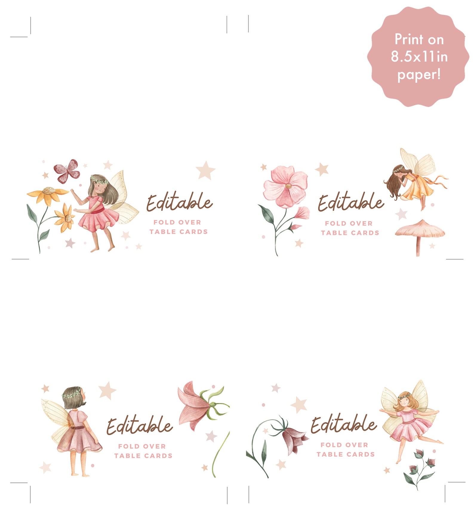 Fairy Theme Decorations Birthday Table Card Birthday Name - Etsy