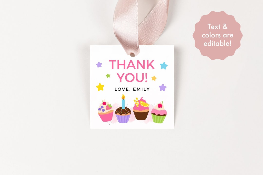 Kids Birthday Gift Tag, Editable Gift Tag Thank You, Personalizable ...