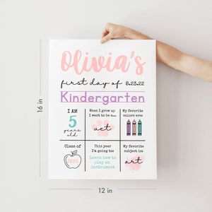 First Day of Kindergarten Poster, Personalized School Sign Printable ...