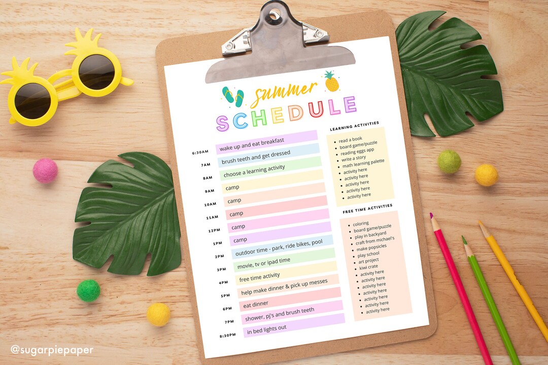 Editable Kids Schedule, Kids Summer Schedule, Summer Routine Chart ...