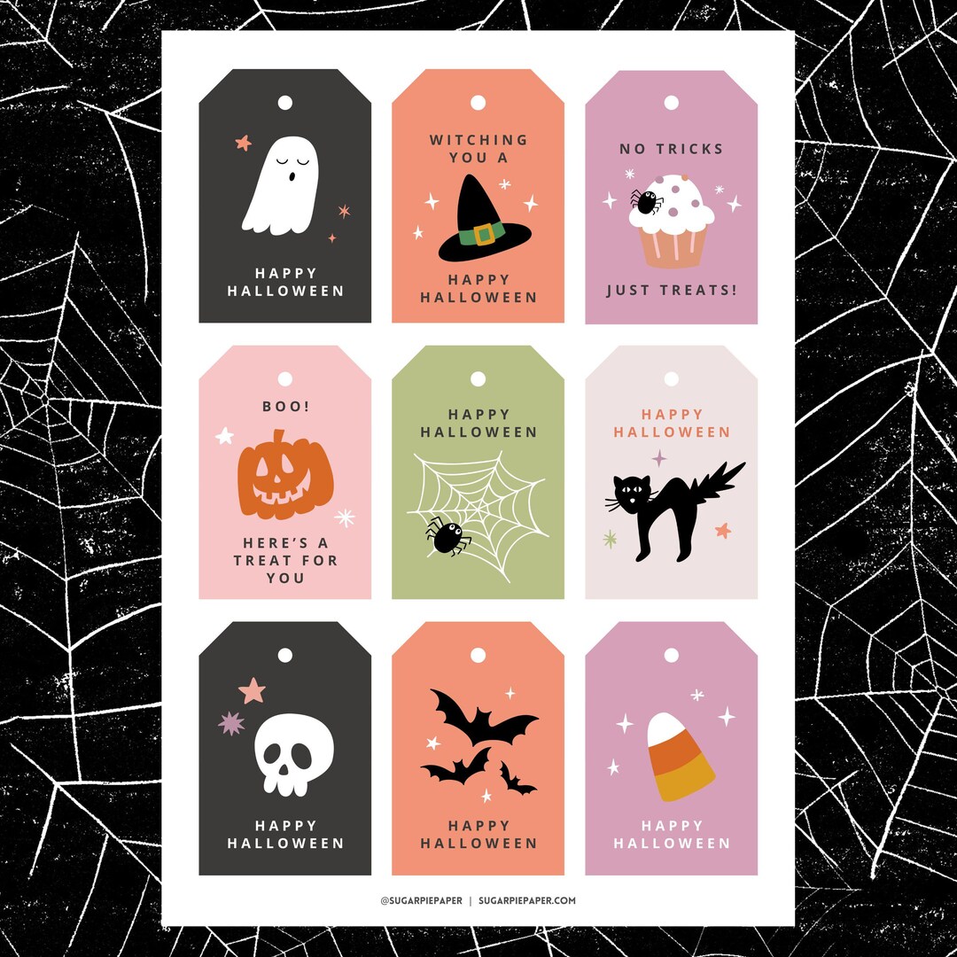 Halloween Gift Tags Printable, Halloween Party Favor Tags, Halloween ...