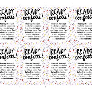 Ready Confetti, Back to School Tags, First Day of School Kindergarten ...