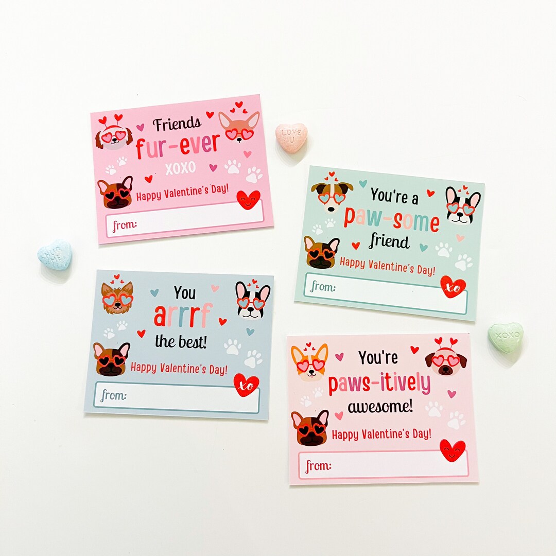 Kids Valentine Cards for School, Printable Valentines Day Tags, Puppy ...