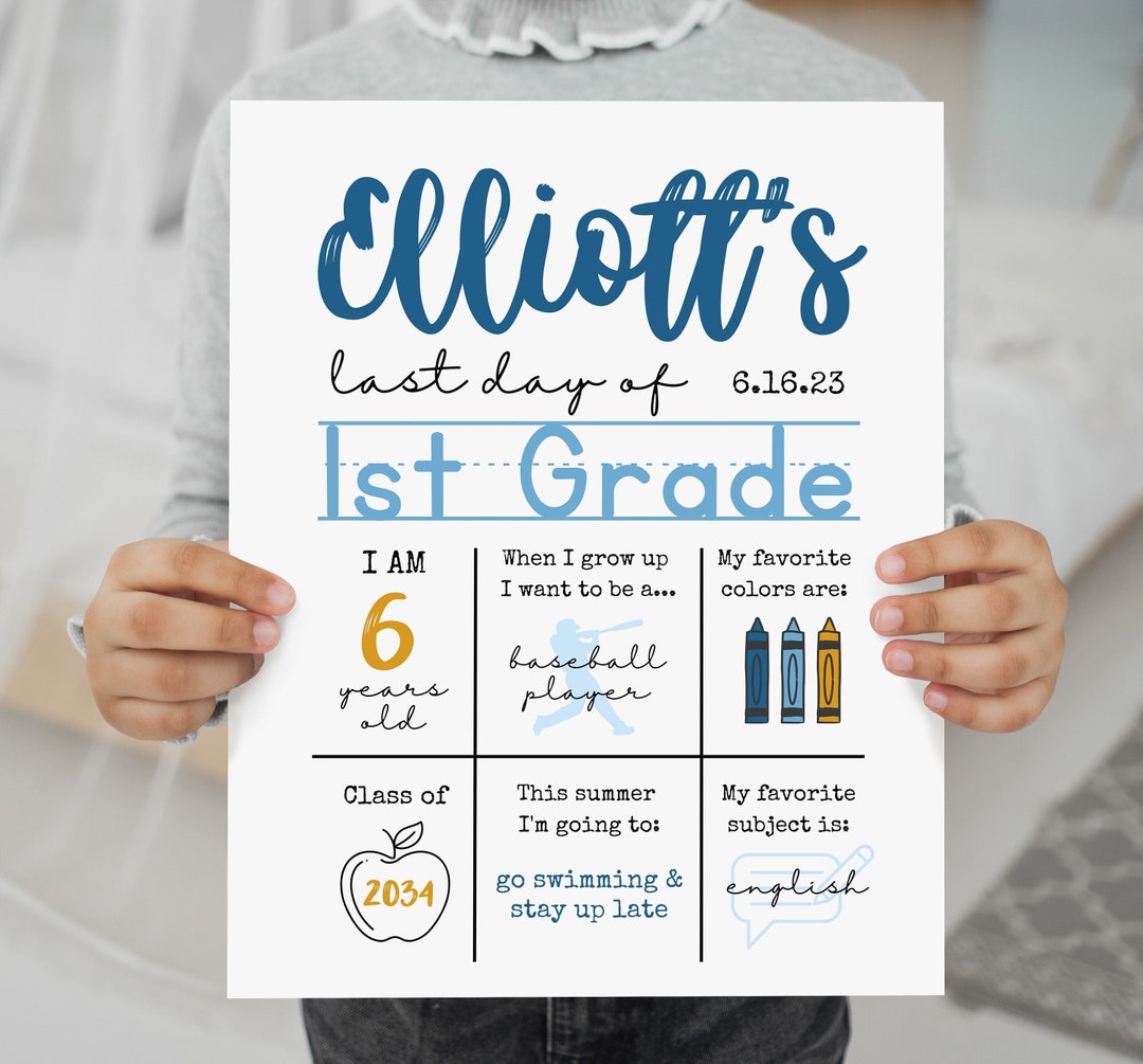 Last Day of School Sign Printable, Last Day of 1st Grade, End of School Party, Milestone Poster ...