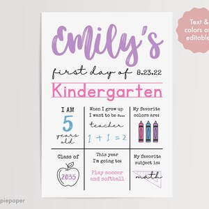 First Day of Kindergarten Poster, Personalized School Sign Printable ...