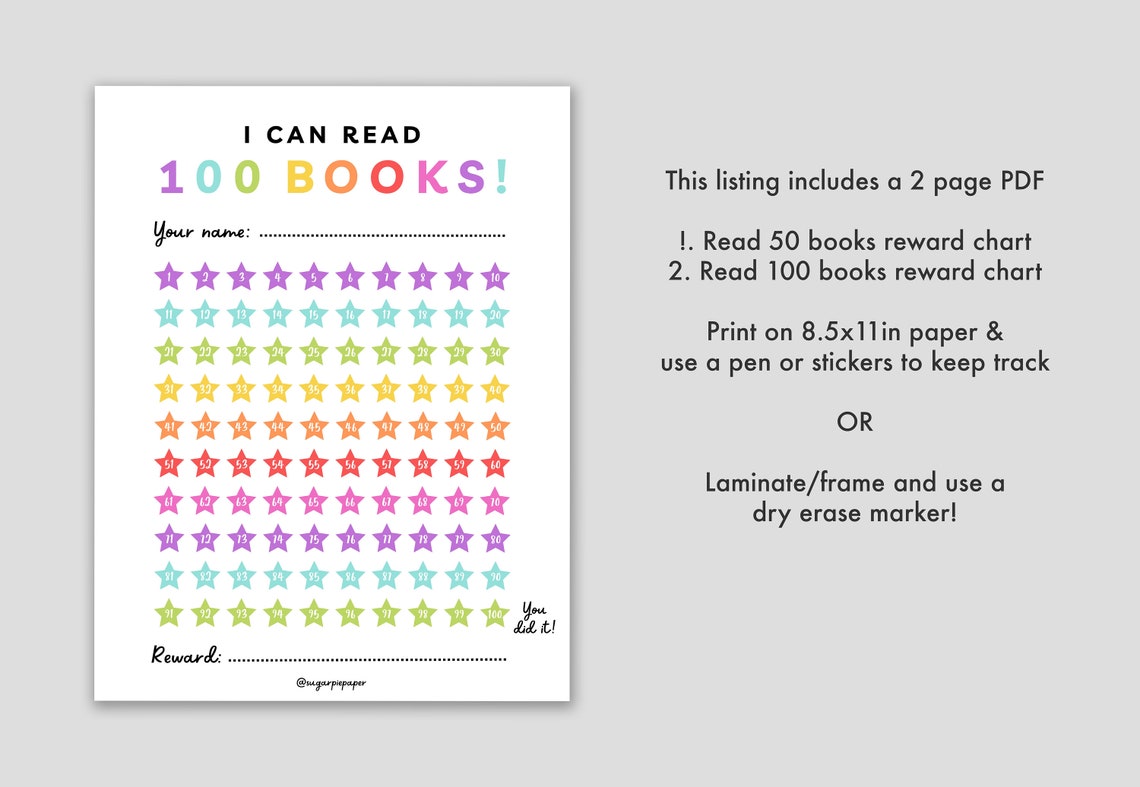 Kids Reading Chart Kids Star Chart Summer Reading Log - Etsy