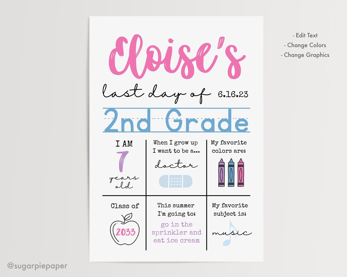 Last Day of School Sign, End of School Year Sign, Personalized School ...