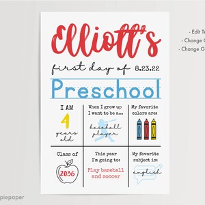 First Day of Preschool Poster, Kids Milestone Print, Preschool ...