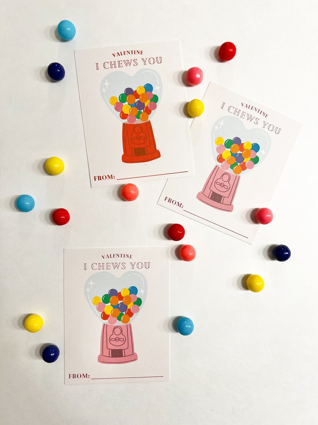 Classroom Valentine Cards, Gumball Valentines Tag, Printable Valentine ...