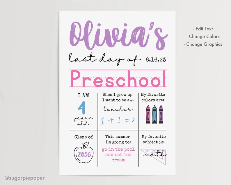 Last Day of Preschool Preschool Graduation Chalkboard Sign - Etsy