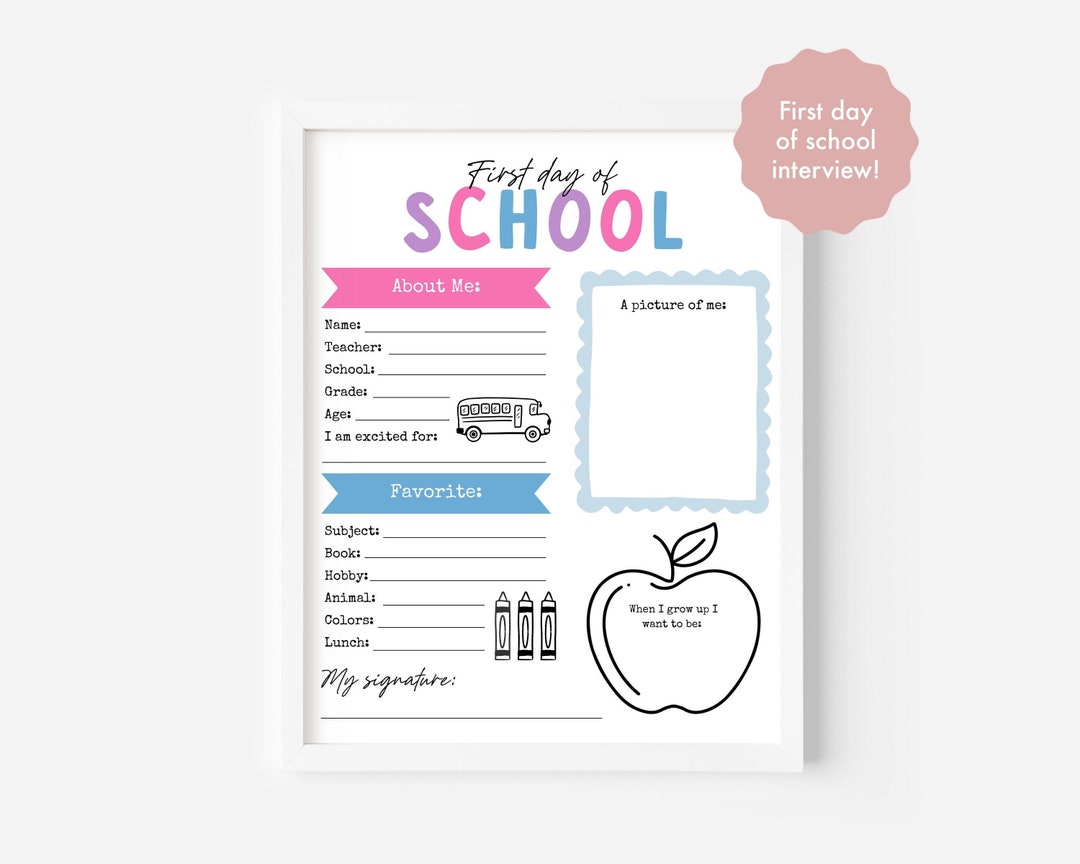 First Day of School Printable Interview, Back to School Printable ...