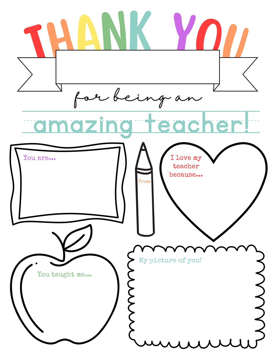 Thank You Teacher Printable Teacher Appreciation Gift End of - Etsy