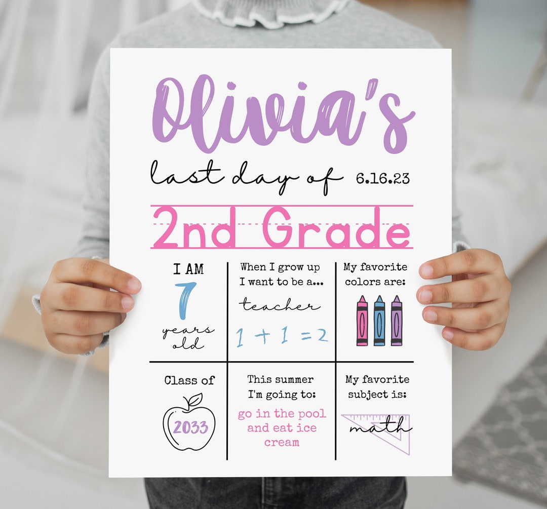 Last Day of School Sign, End of School Year Sign, Personalized School ...
