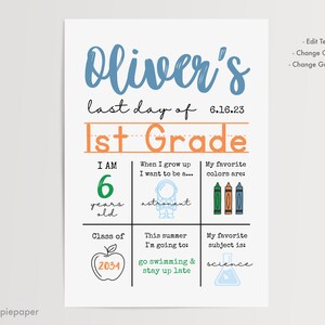 Last Day of School Sign Printable, Last Day of 1st Grade, End of School ...