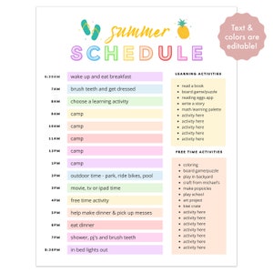 Editable Kids Schedule, Kids Summer Schedule, Summer Routine Chart ...