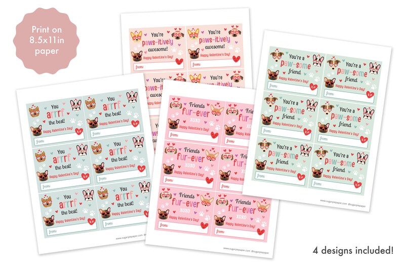 Kids Valentine Cards for School, Printable Valentines Day Tags, Puppy ...