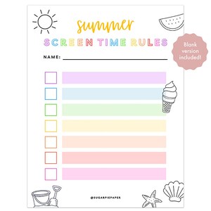 Screen Time Rules, Kids Summer Schedule, Screen Time Checklist, Summer ...