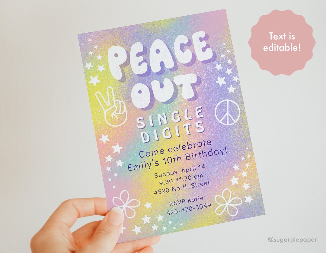 Peace Out Single Digits Im 10 Invitation, 10 Year Old Birthday ...