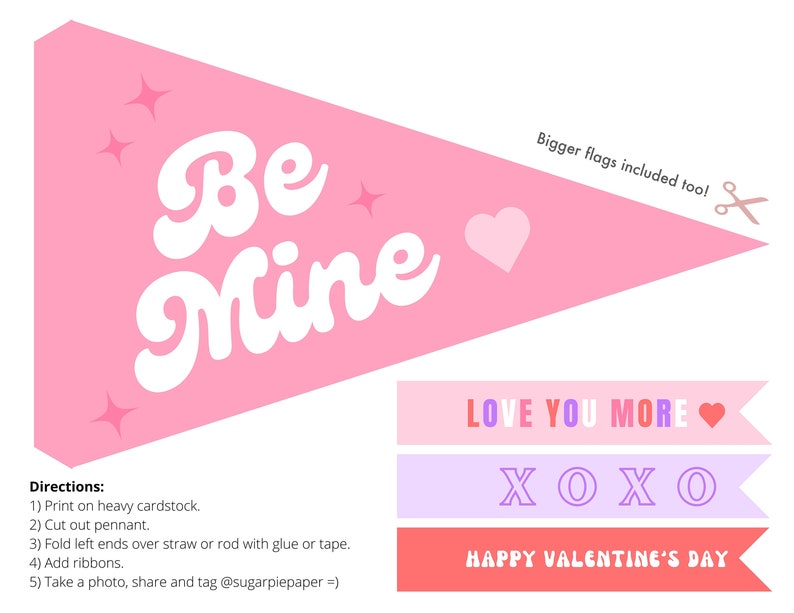 Valentine Printable Flag, Class Valentines, Valentine Props, Valentine ...