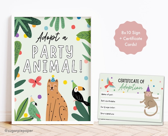 Adopt an Animal Certificate Adopt an Animal Sign Adopt an | Etsy