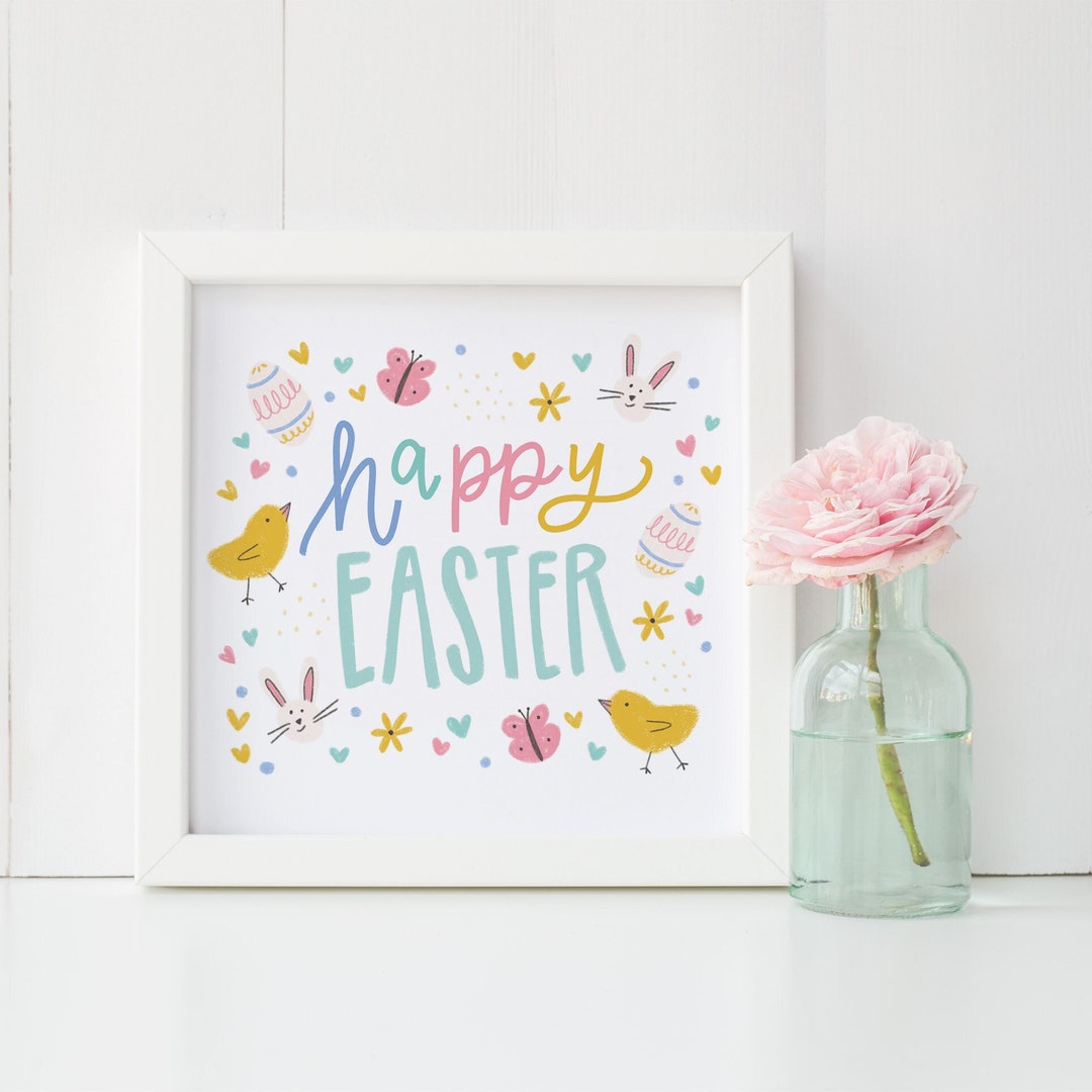 Happy Easter Printable Sign, Holiday Home Decor, Spring Printable Wall ...