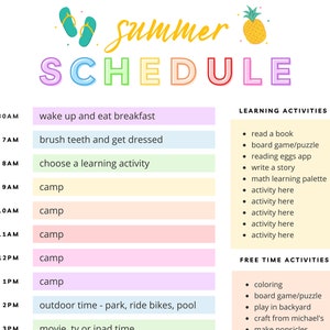 Editable Kids Schedule, Kids Summer Schedule, Summer Routine Chart ...