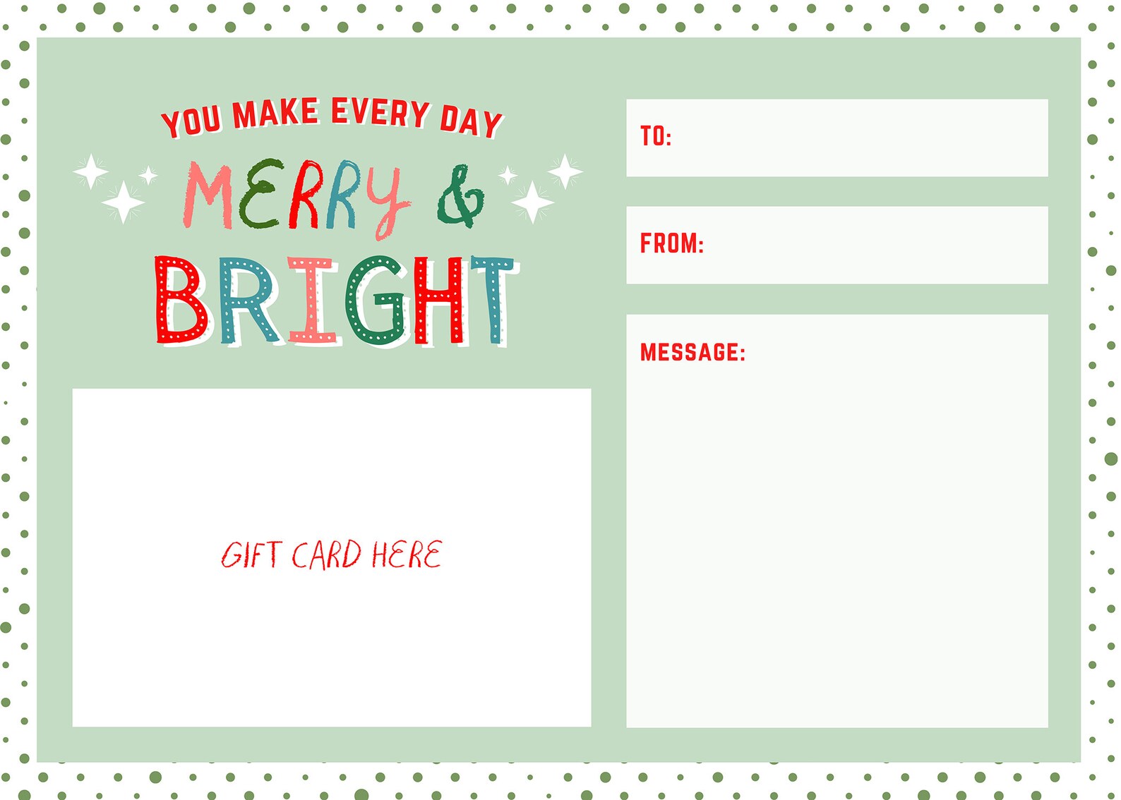 Teacher Christmas Gift, Christmas Gift Card Holder Printable, Merry and ...
