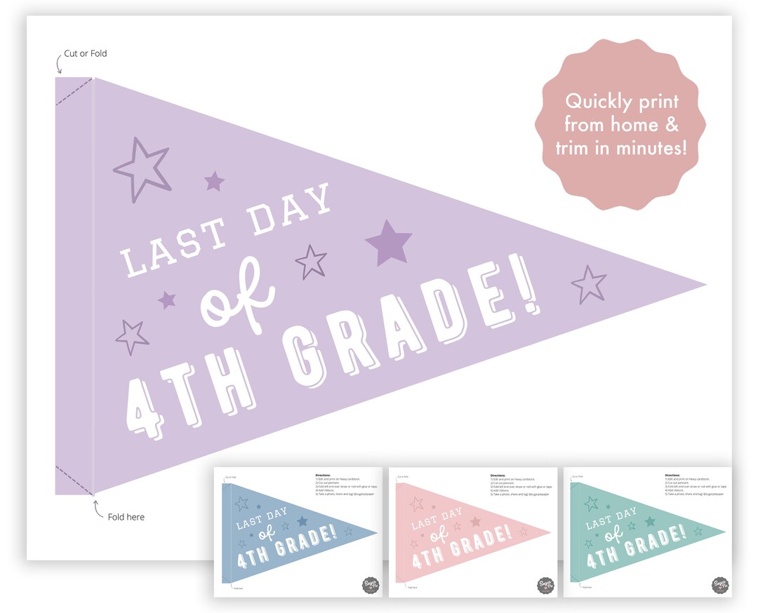 Last Day of 4th Grade End of School Year Classroom Sign - Etsy