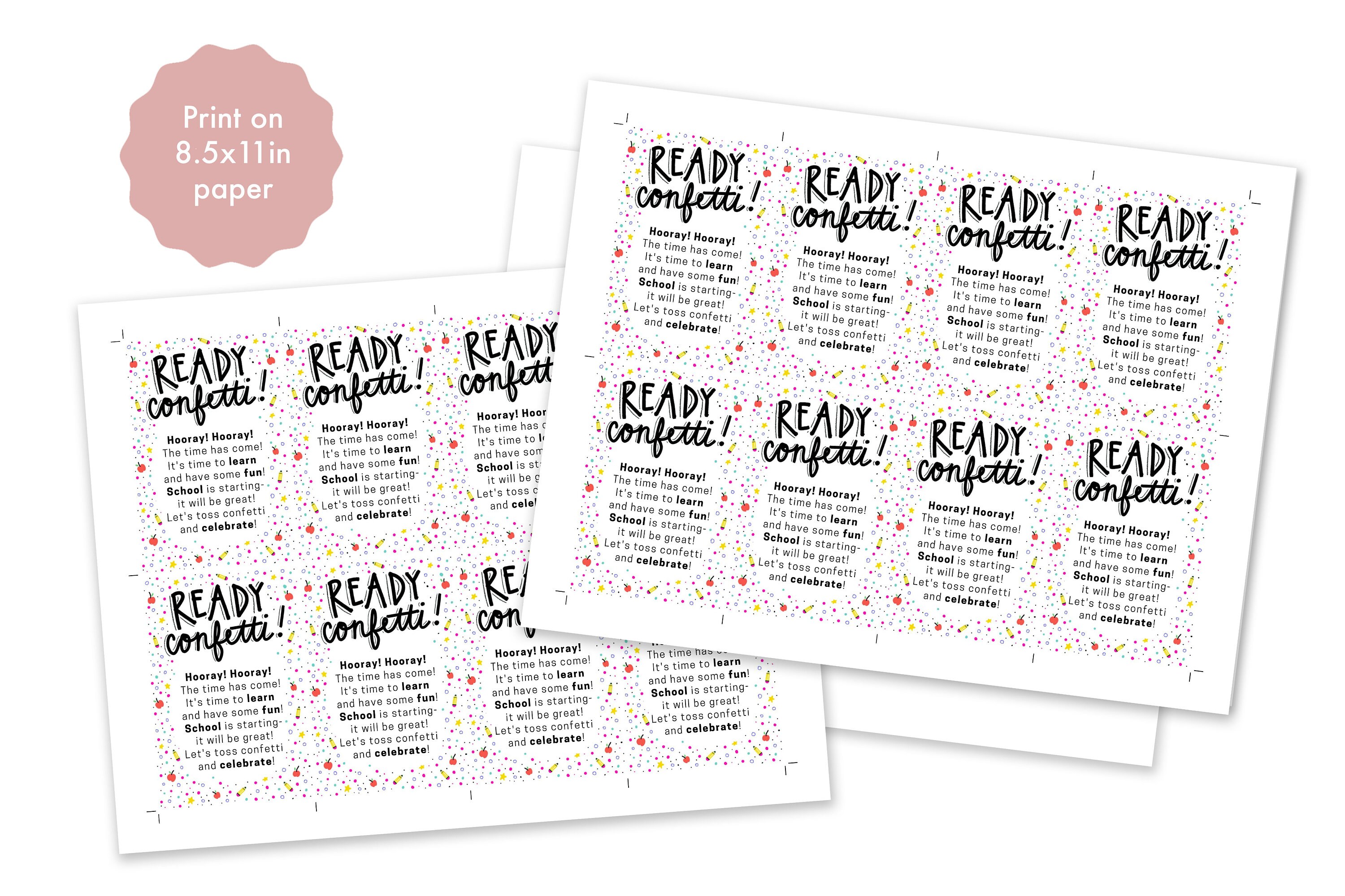 Ready Confetti, Back to School Tags, First Day of School Kindergarten ...