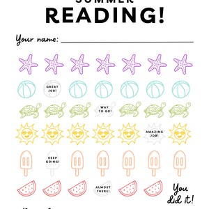 Summer Reading Chart for Kids, Summer Chart for Kids, Summer Printables ...