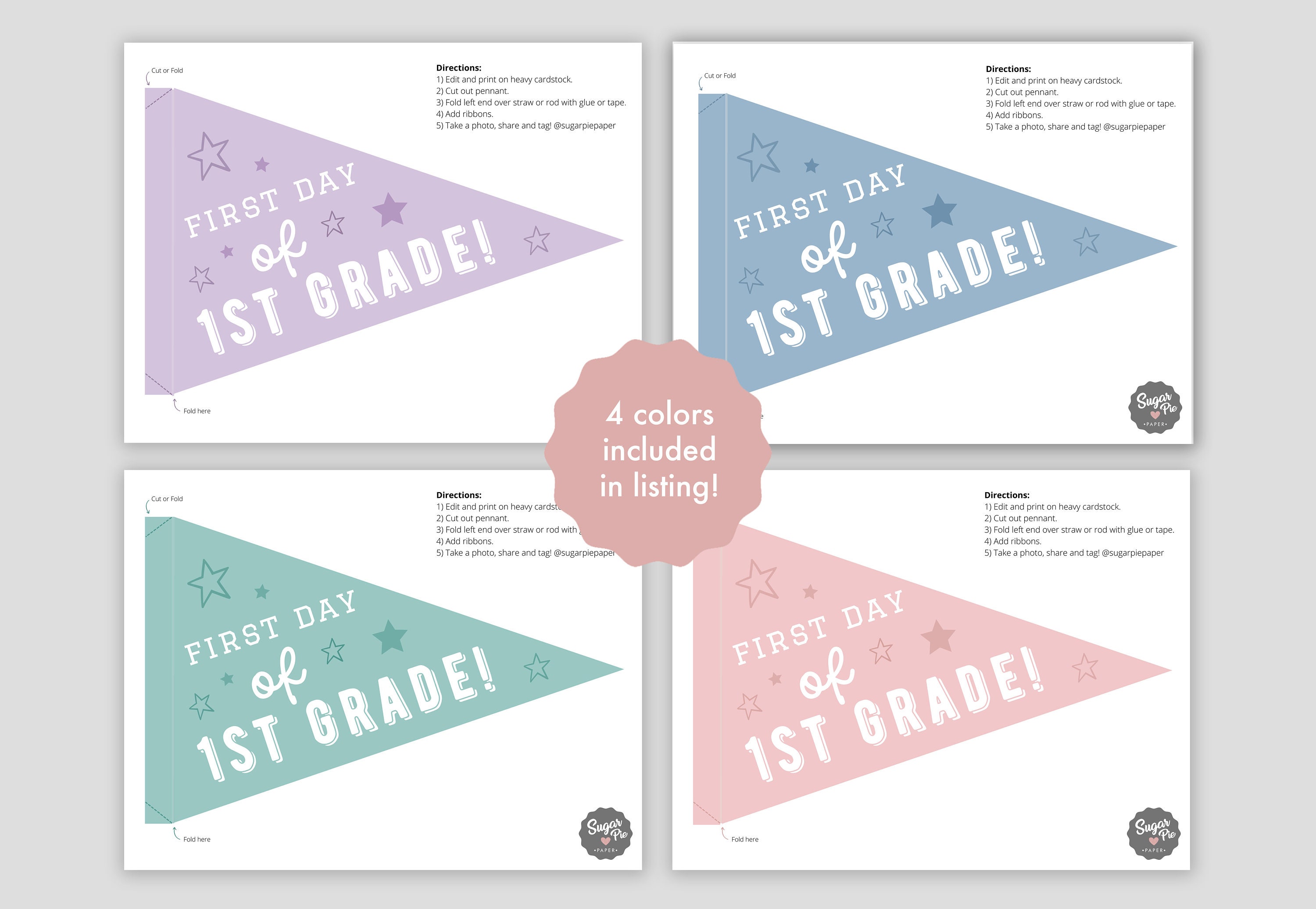 Back to School Printable Sign, Pennant Flag Mockup, First Day of 1st ...