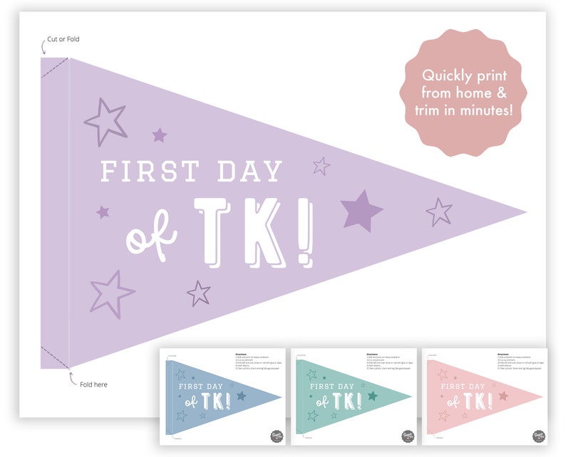 First Day of TK Pennant Instant Download, First Day Printable School ...