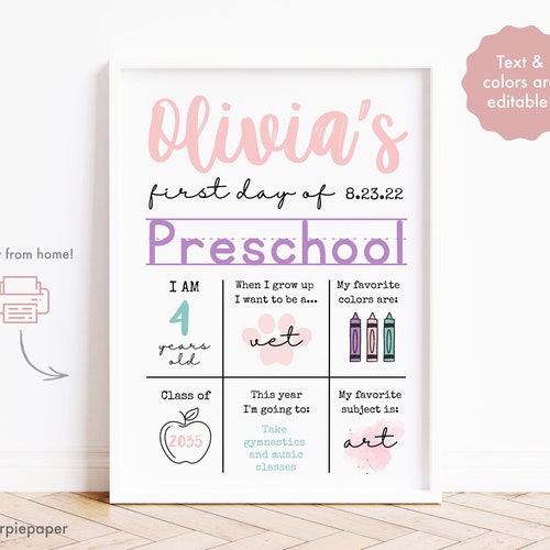 DIGITAL DOWNLOAD Custom First Day of School Sign Printable - Etsy