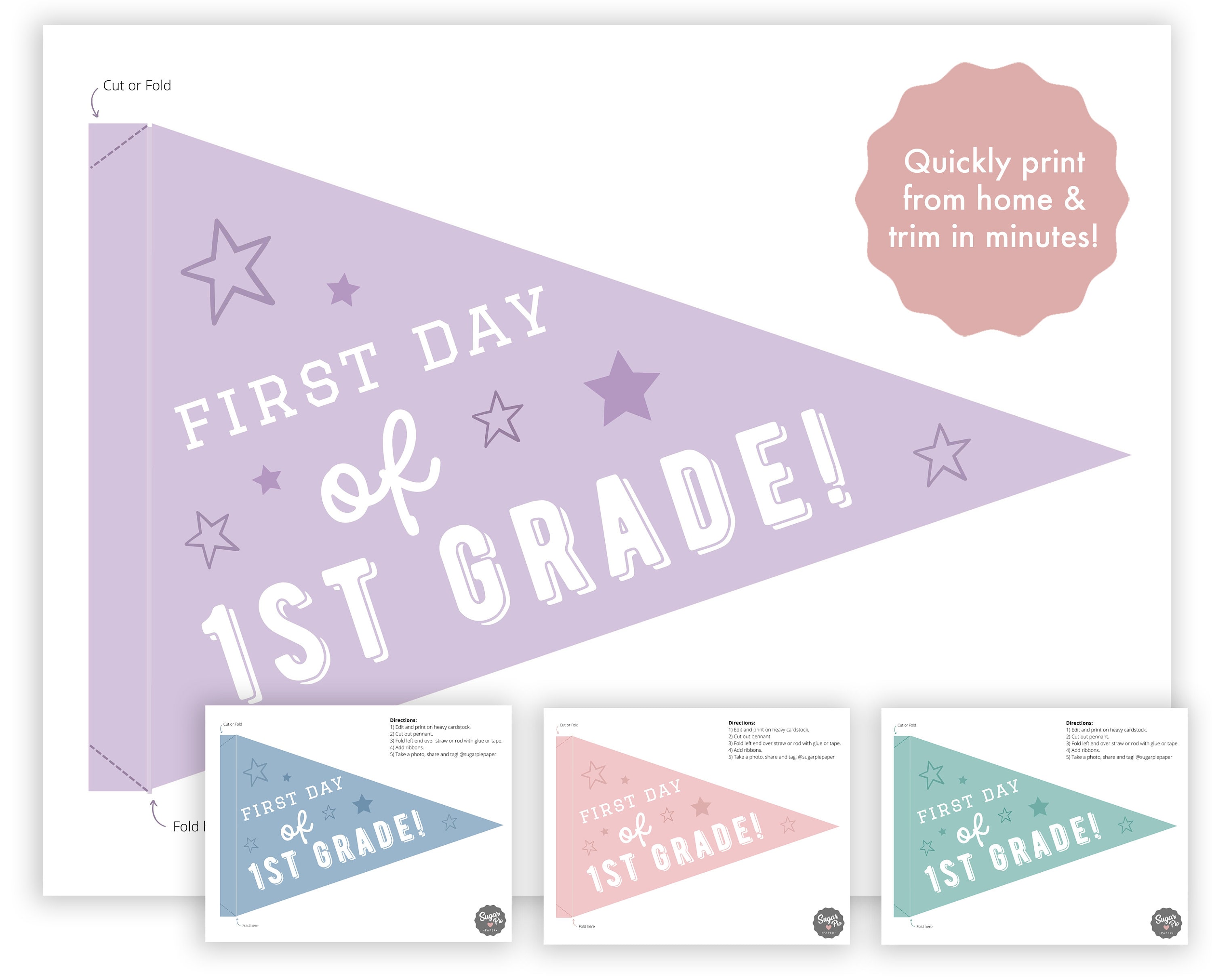 Back to School Printable Sign, Pennant Flag Mockup, First Day of 1st ...